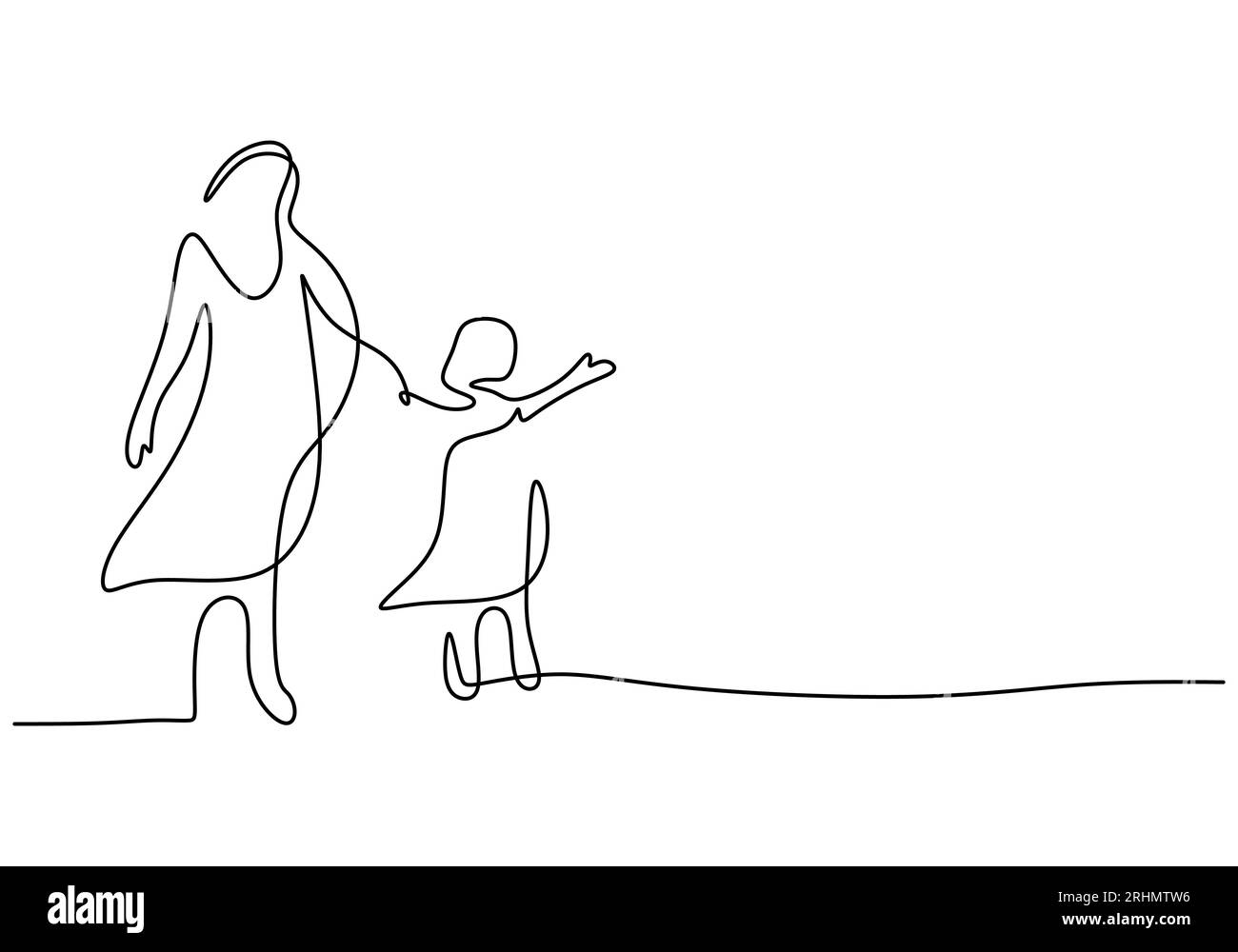 One continuous single line of mother and daughter walking isolated on ...