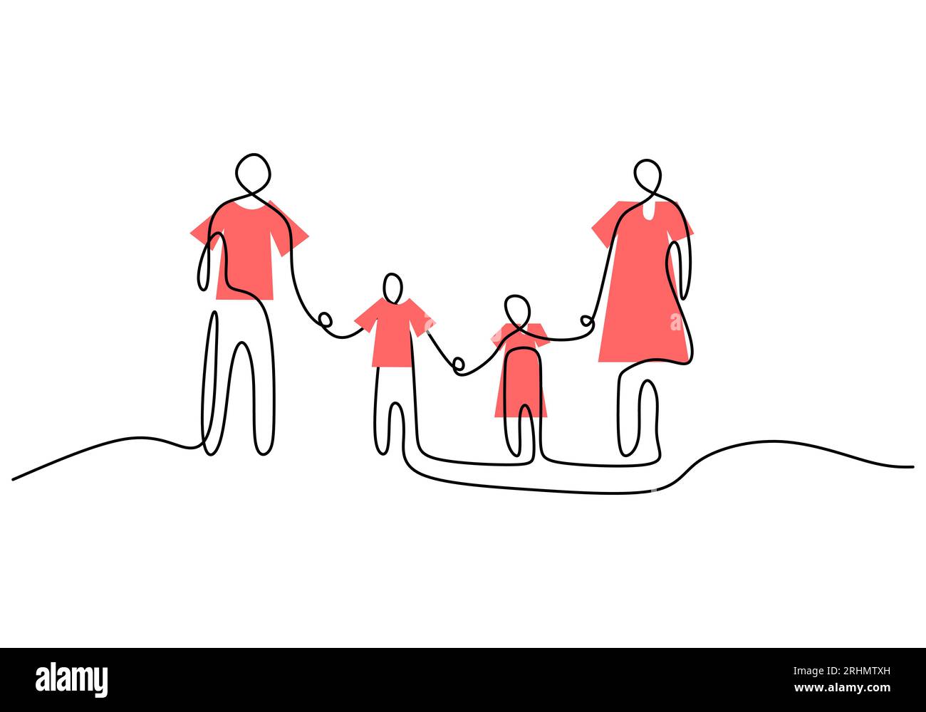 One continuous single line of family member isolated on white ...