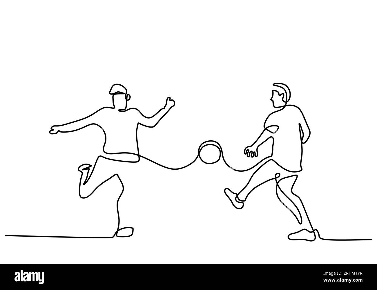One continuous single line of two teenagers boy playing ball isolated ...