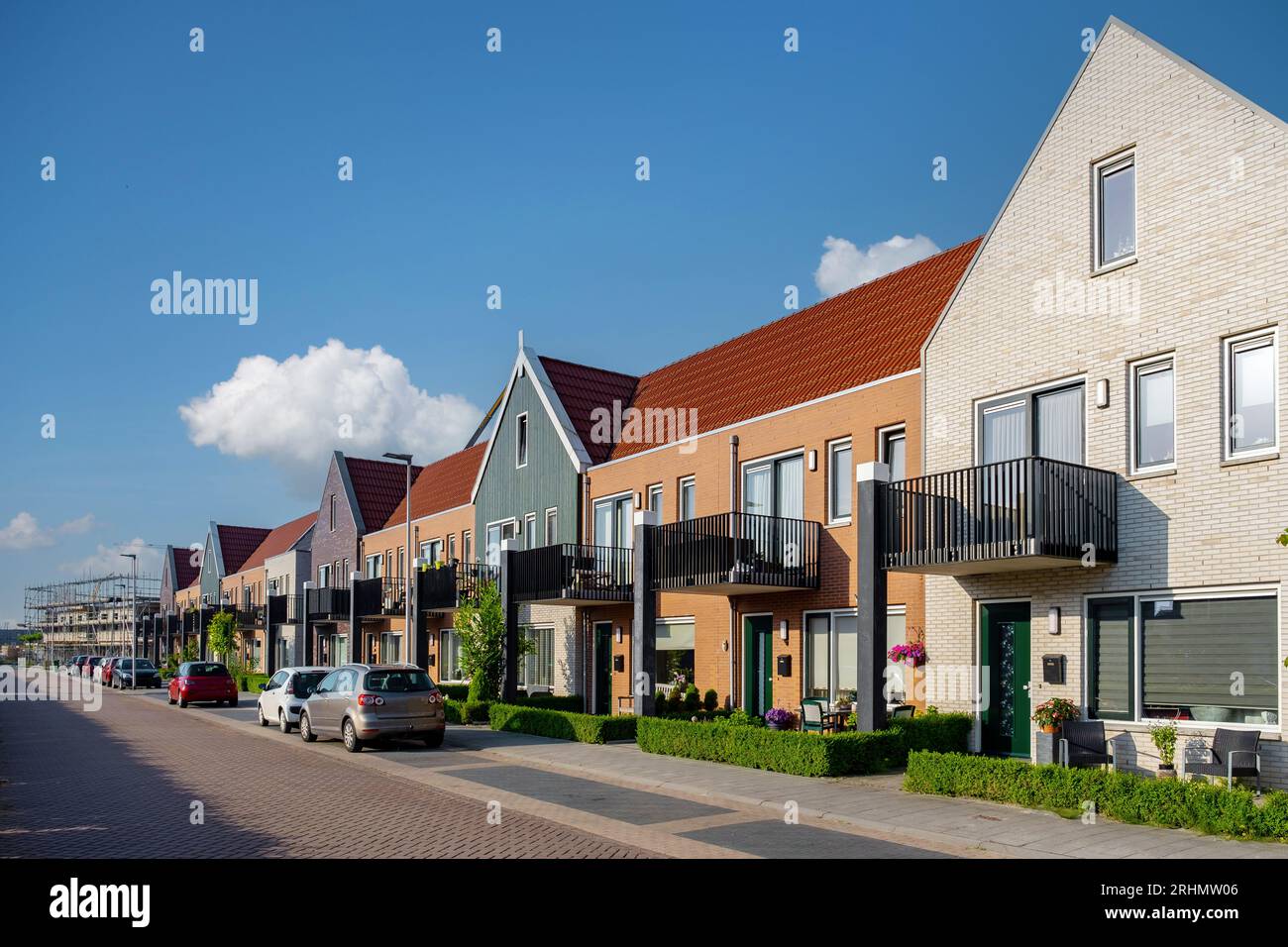 Dutch Suburban area with modern family houses, newly build modern ...