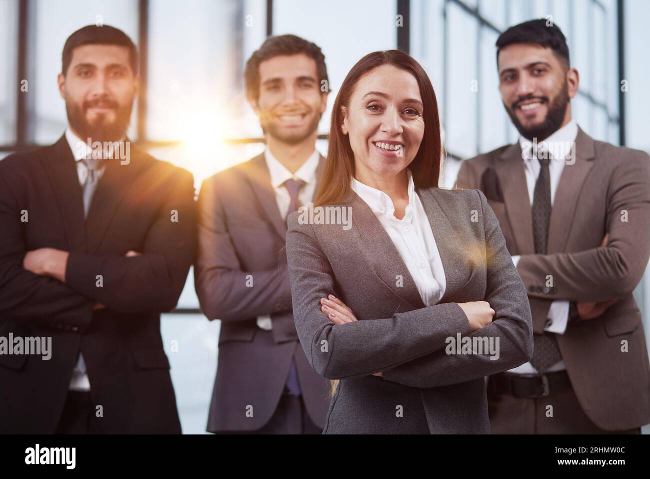 professional employees executives group posing together for corporate ...
