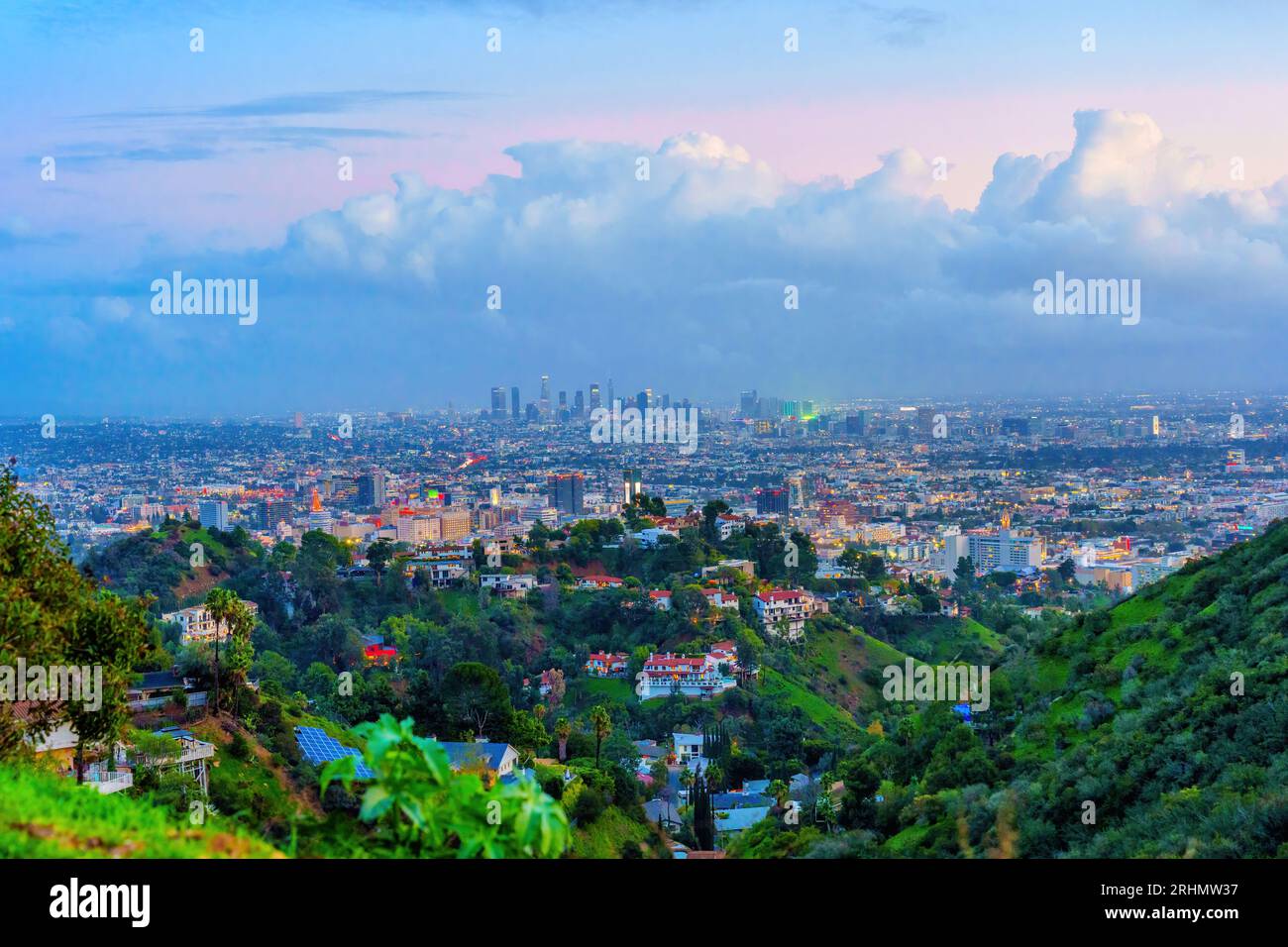 Awe-inspiring panorama of Los Angeles as the sun sets, captured from ...