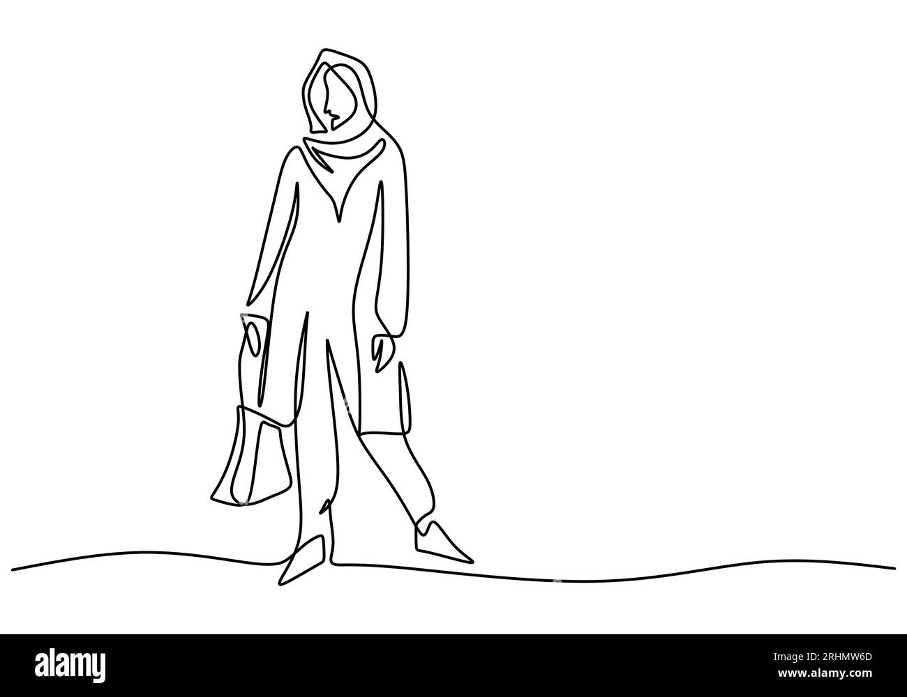 One continuous single line of stylish veil muslim businesswoman ...