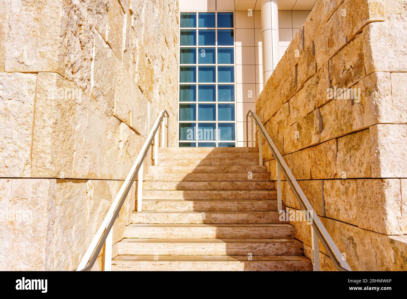 Architectural detail: Stone steps leading toward one of the of Getty ...
