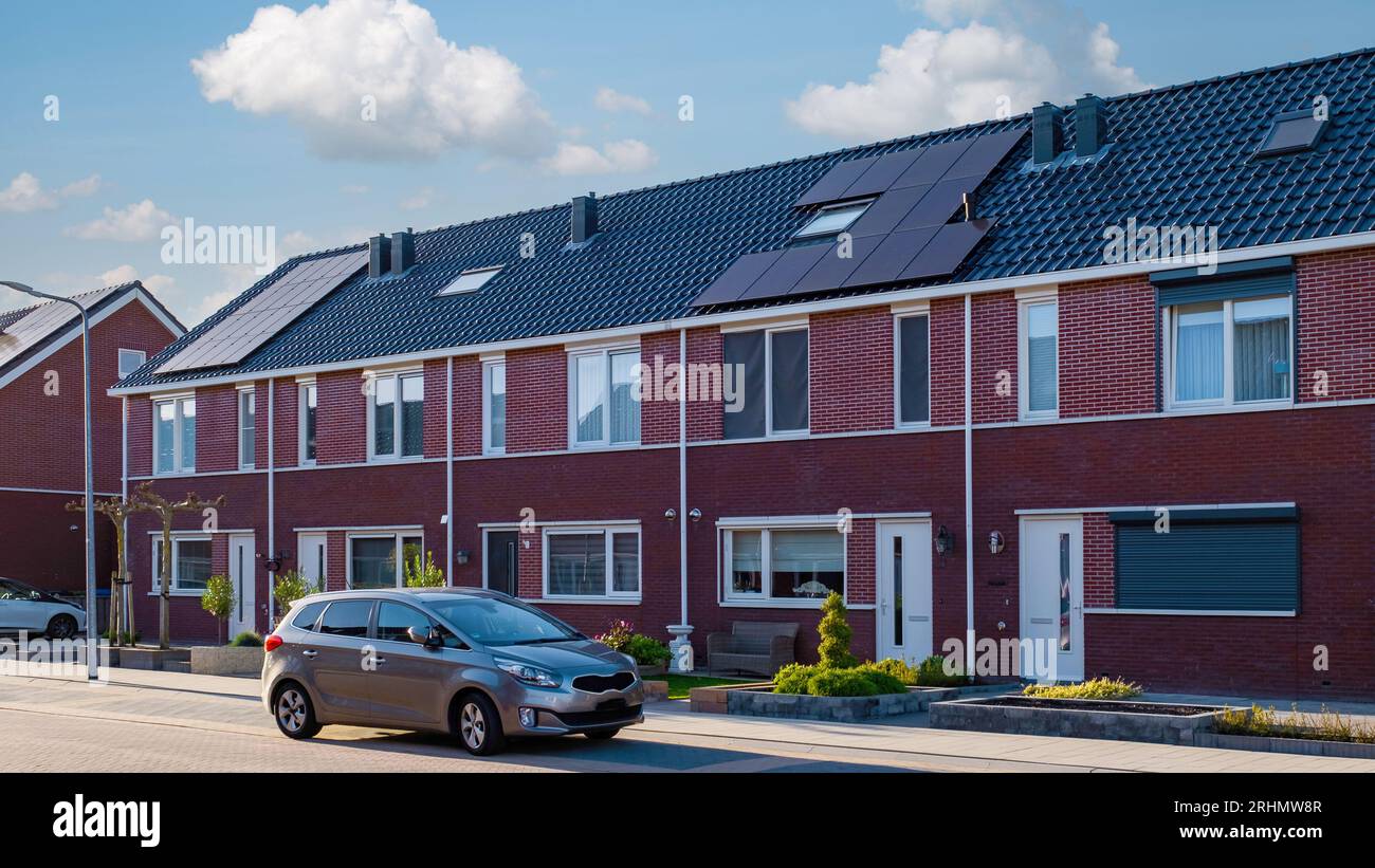 Dutch Suburban area with modern family houses, newly build modern ...