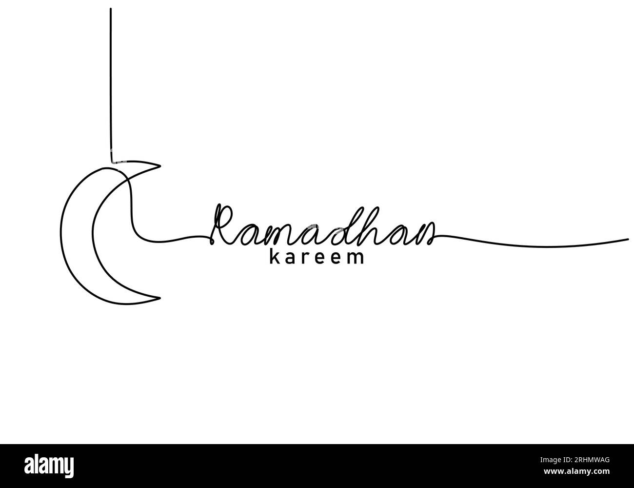 One continuous single line of ramadan kareem word with hanging moon ...