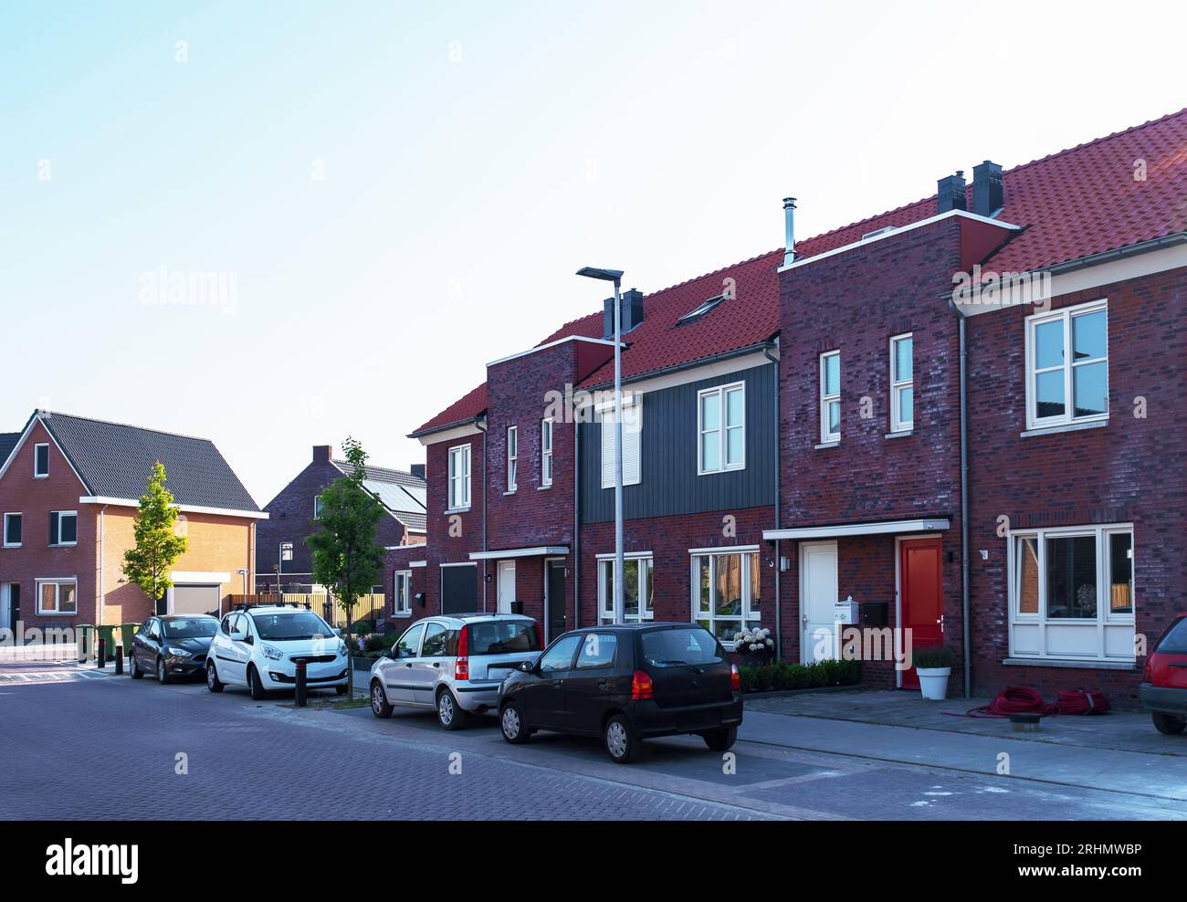 Dutch Suburban area with modern family houses, newly build modern ...