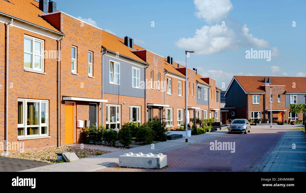 Dutch Suburban area with modern family houses, newly build modern ...
