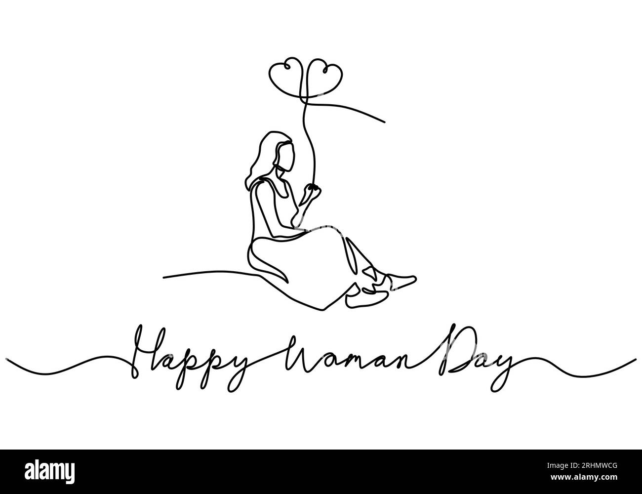 One continuous single line of happy woman day with girl hold balloons ...
