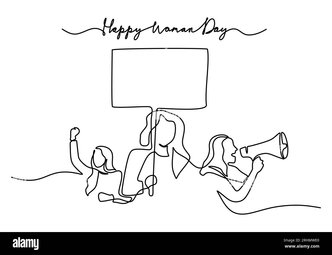 One continuous single line of happy woman day with demonstration or ...