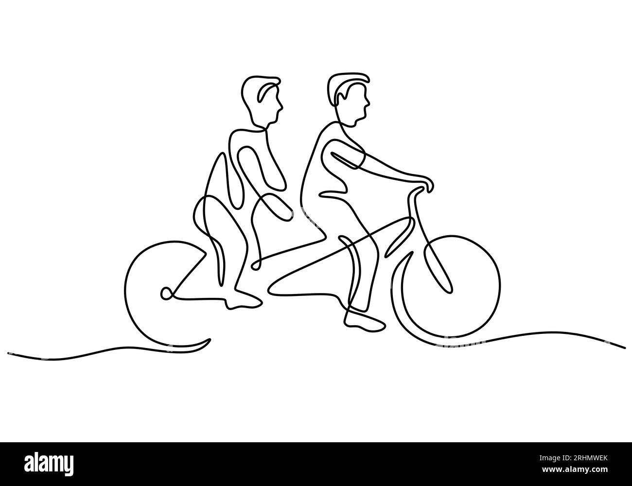 One continuous single line of two boys riding twin bike isolated on ...