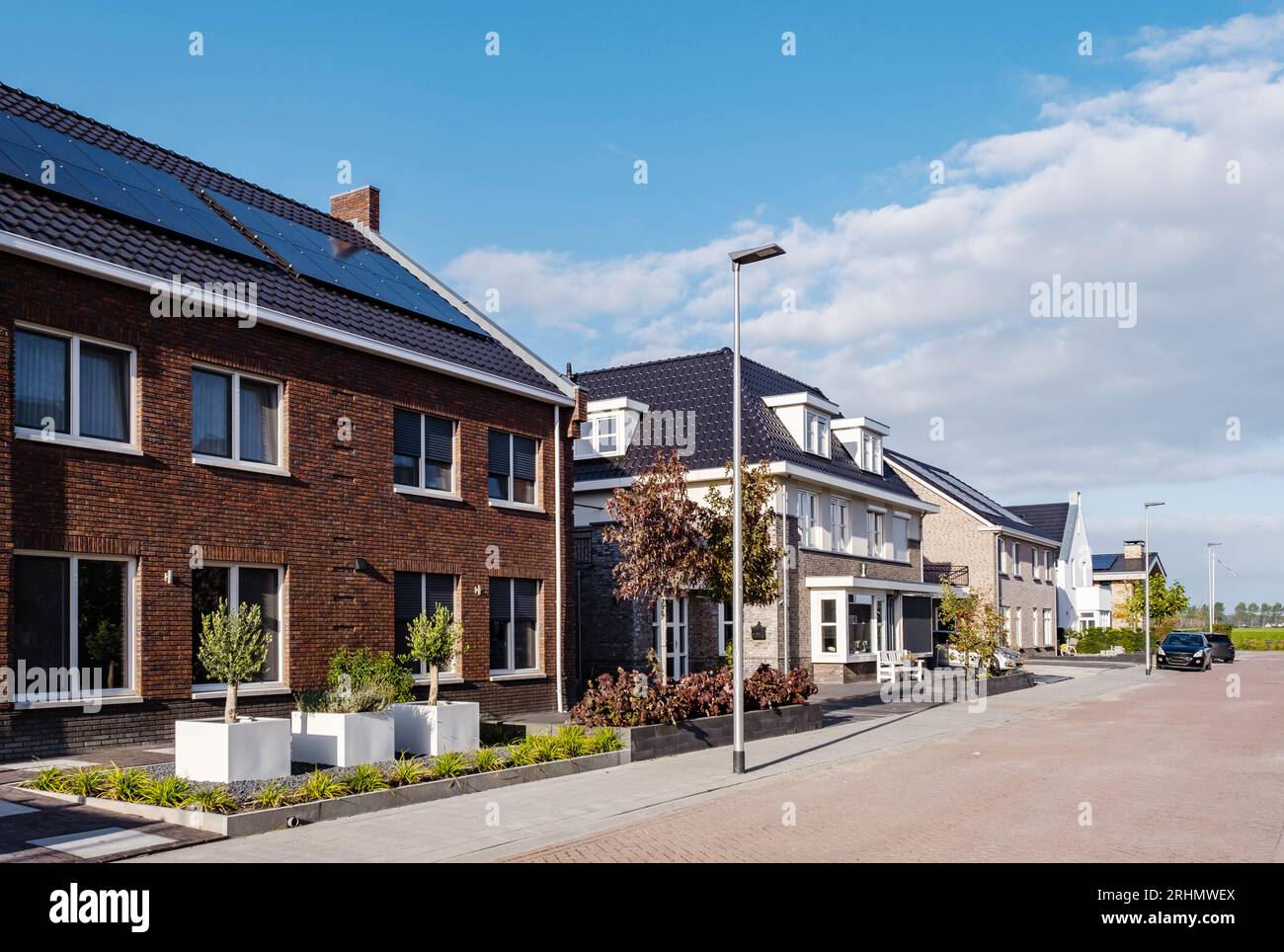 Dutch Suburban area with modern family houses, newly build modern ...