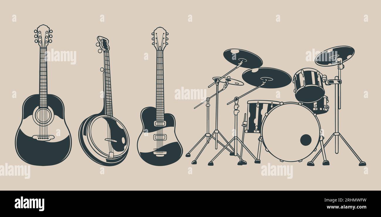 Seamless pattern with hand drawn stylish doodle musical instruments ...