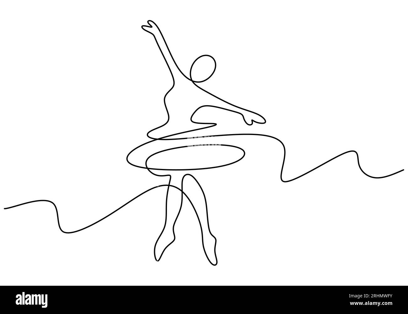 One continuous single line of ballerina girl dancer isolated on white ...