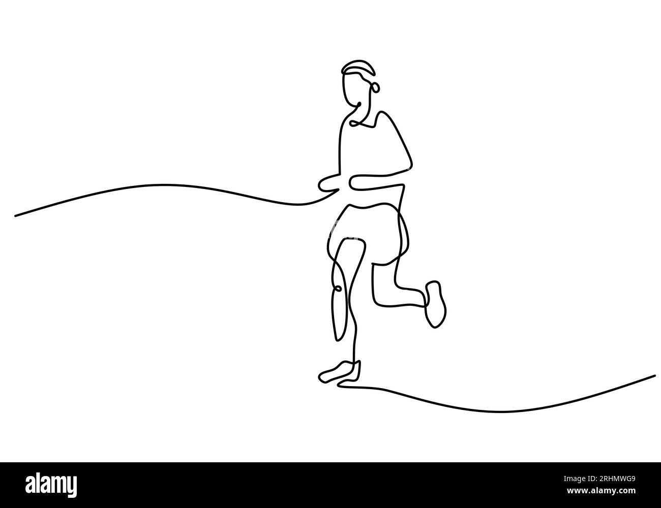 One continuous single line of man jogging or running isolated on white ...
