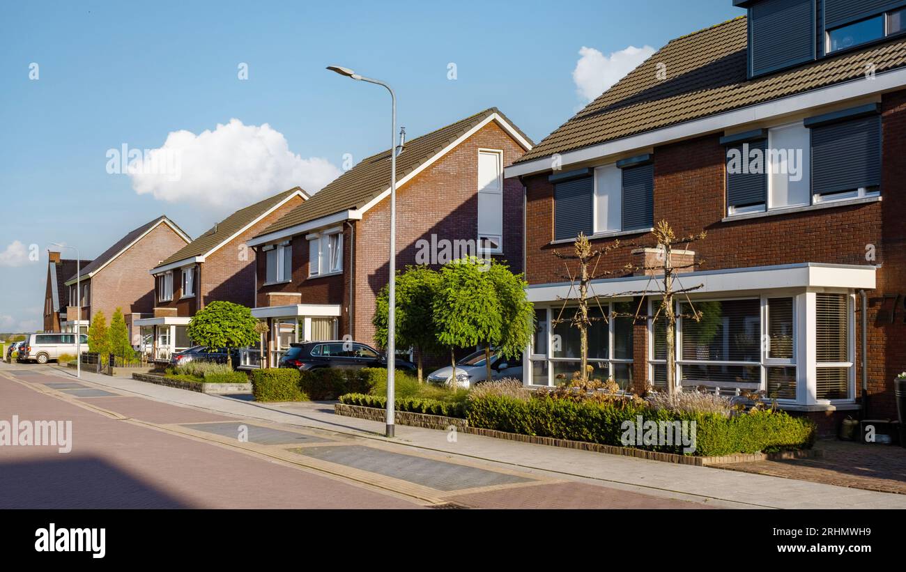 Dutch Suburban area with modern family houses, newly built modern ...