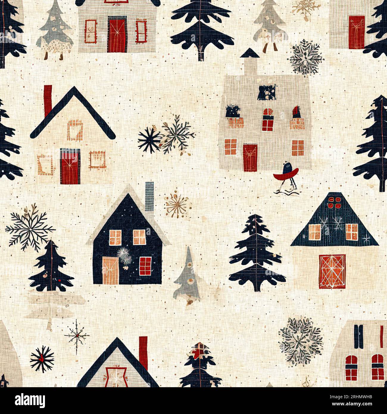 Rustic country christmas cottage with primitive hand sewing fabric ...