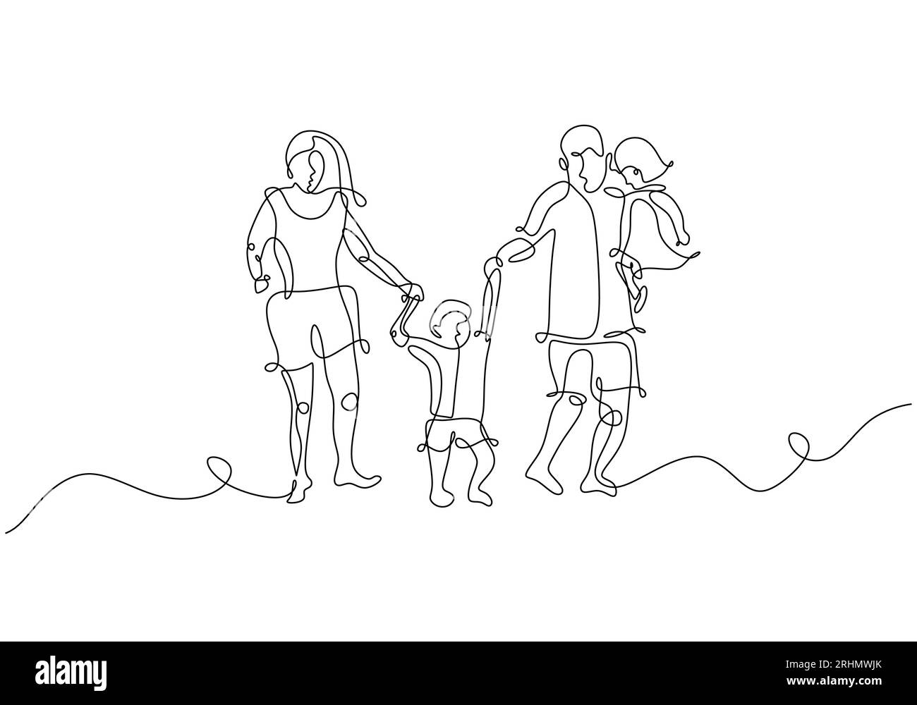 One continuous single drawing line art parents playing together with ...