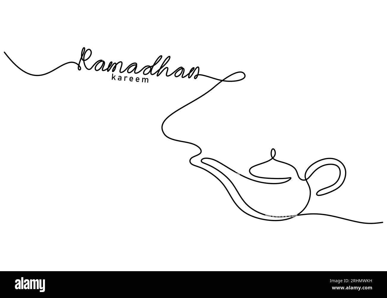 One continuous single line of ramadan kareem word with teapot isolated ...