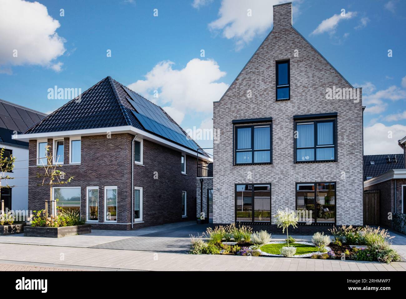 Dutch Suburban area with modern family houses, newly built modern ...