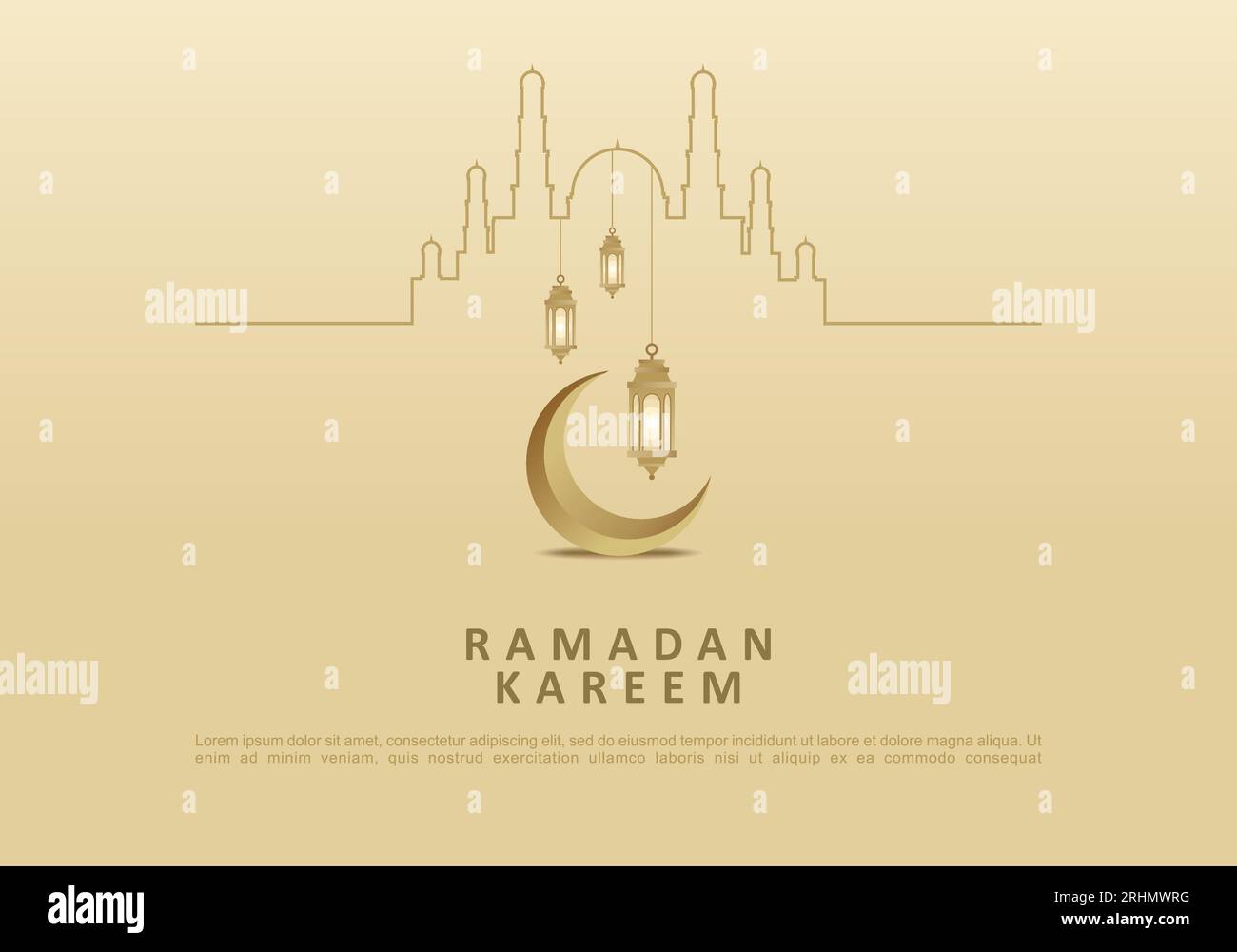Ramadan kareem background banner poster with one line mosque, moon and ...