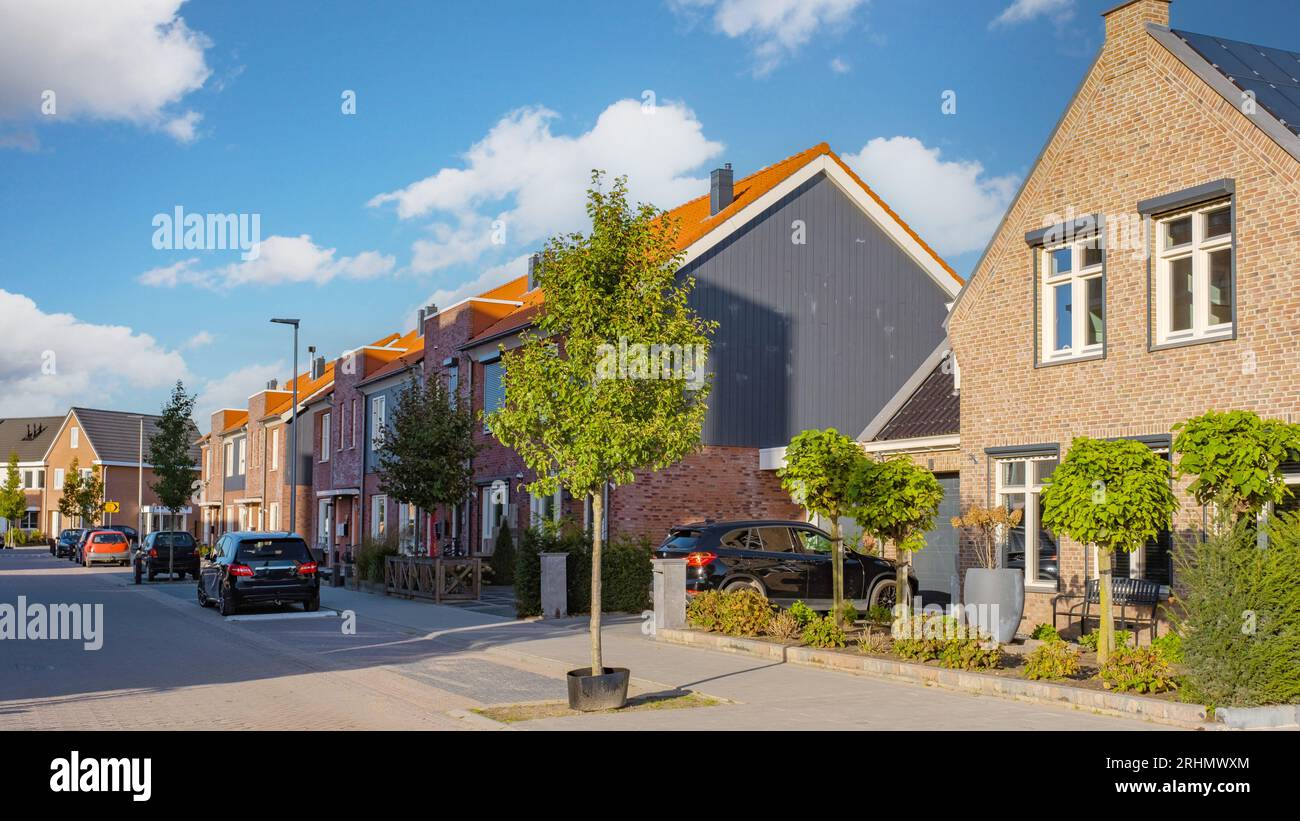 Dutch Suburban area with modern family houses, newly build modern ...