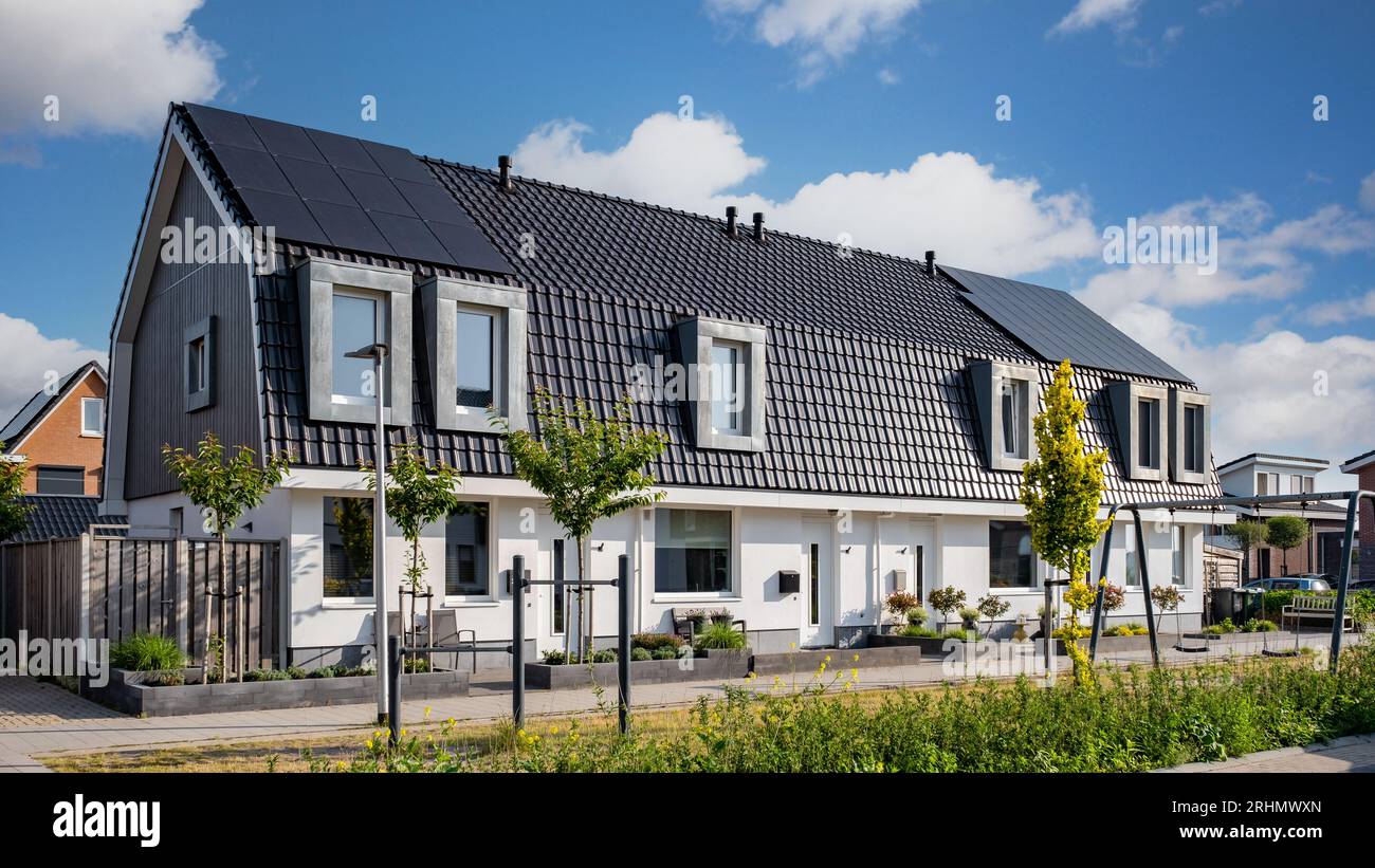 Dutch Suburban area with modern family houses, newly build modern ...
