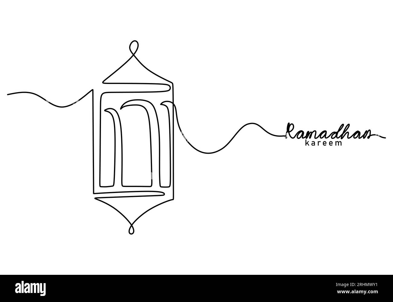 One continuous single line of ramadan kareem word with big lantern ...
