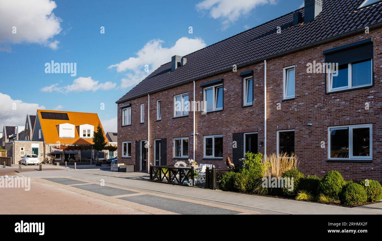 Dutch Suburban area with modern family houses, newly built modern ...
