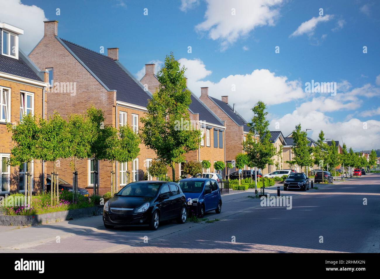Dutch Suburban area with modern family houses, newly built modern ...