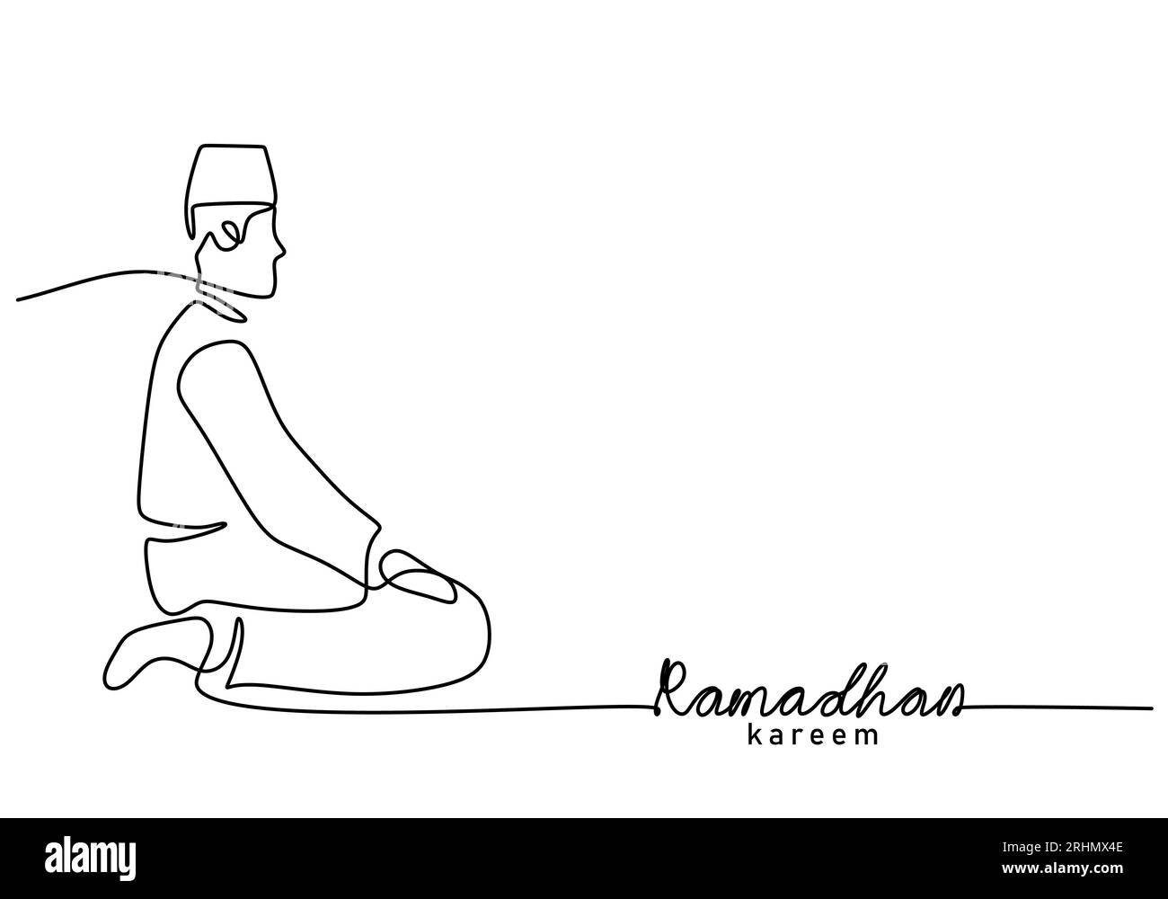 One continuous single line of ramadan kareem word with man praying ...