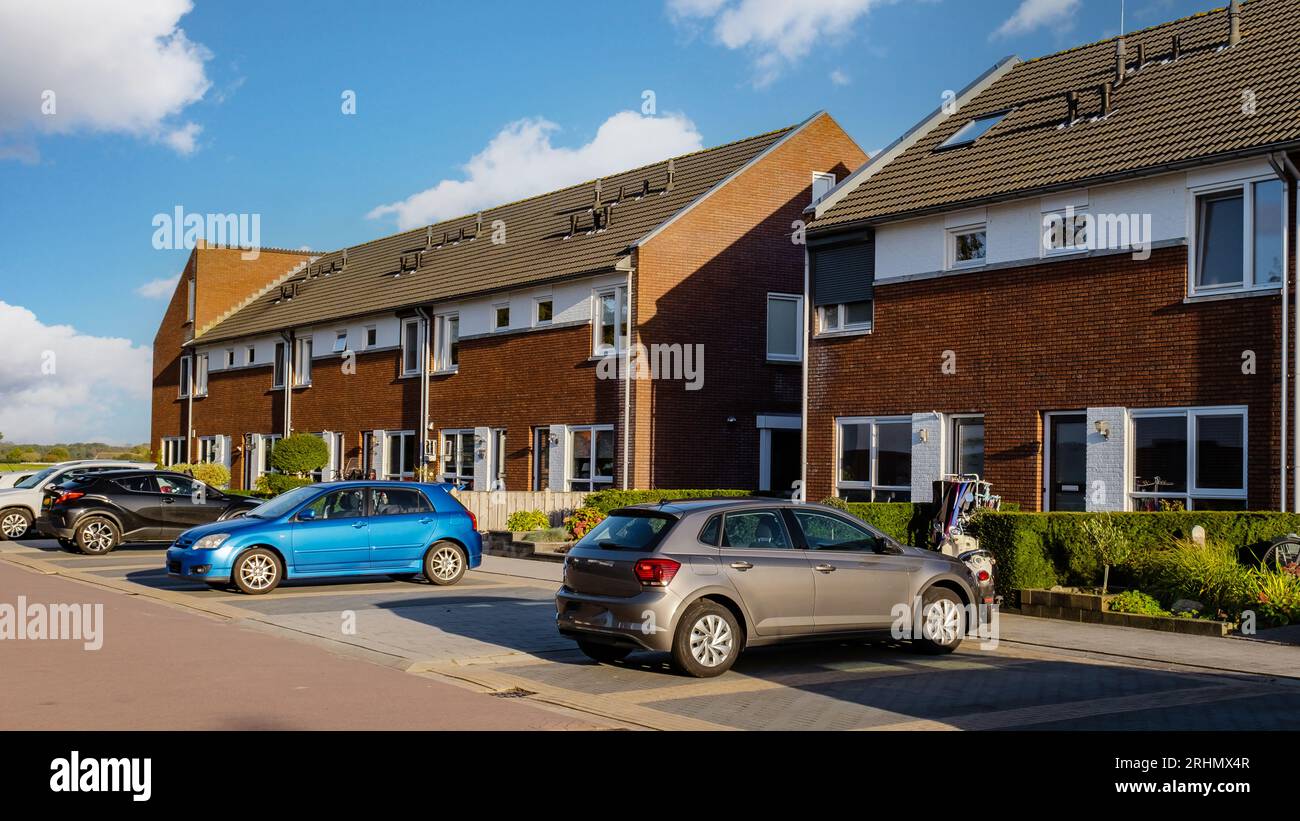 Dutch Suburban area with modern family houses, newly built modern ...