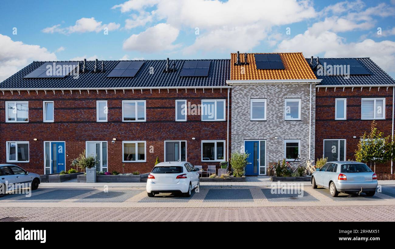 Dutch Suburban area with modern family houses, newly built modern ...