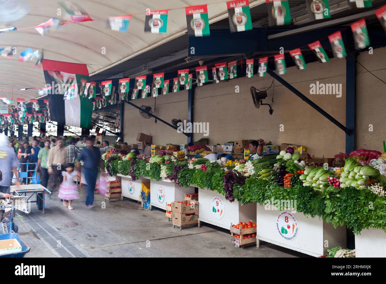 United Arab Emirates, Abu Dhabi, vegetable market stalls at Diera fish ...