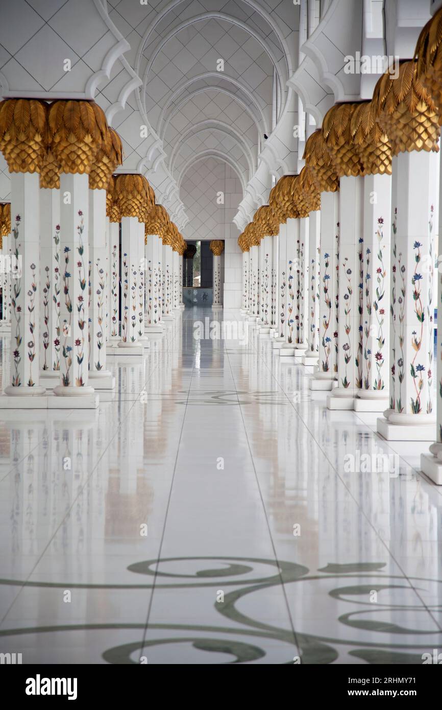 United Arab Emirates, Abu Dhabi, inlaid column detail at the Sheikh ...
