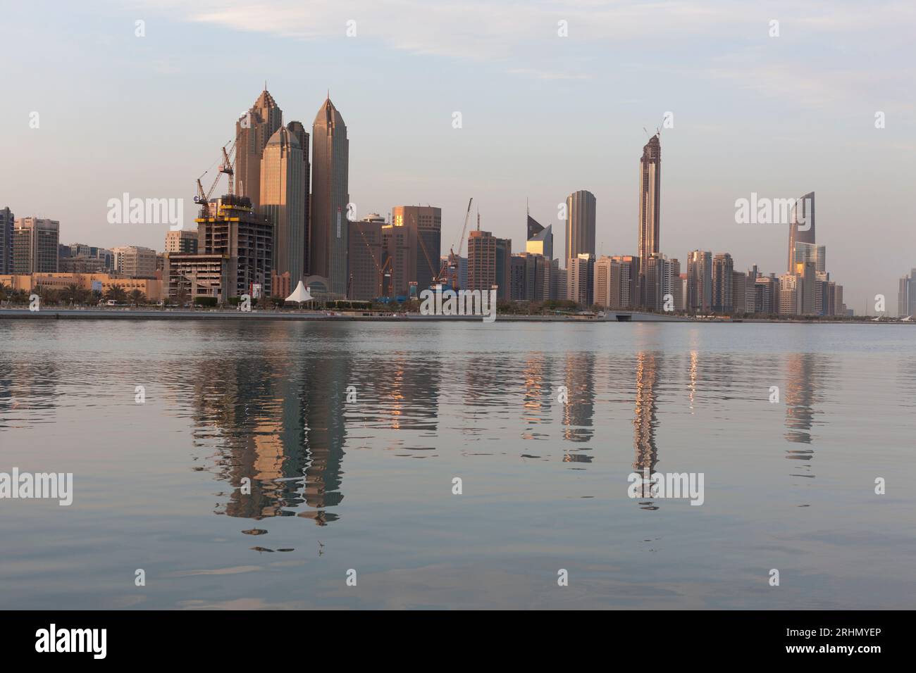 United Arab Emirates, Abu Dhabi, skyline as seen from the Mina fish ...