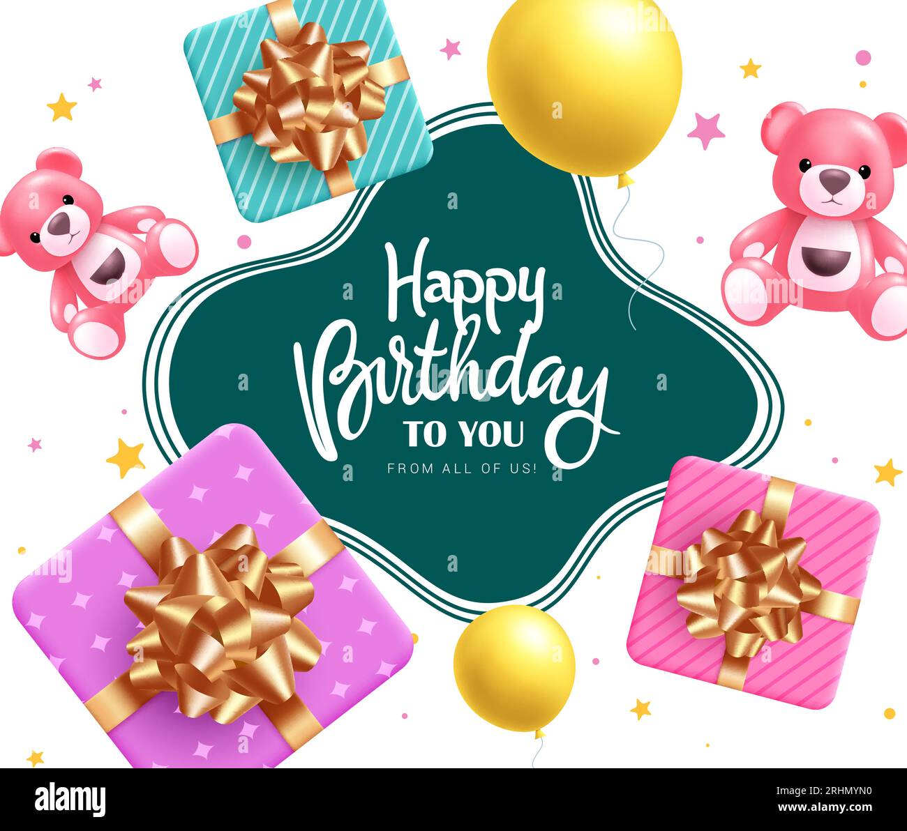 Happy birthday text vector template design. Birthday elements like gift ...