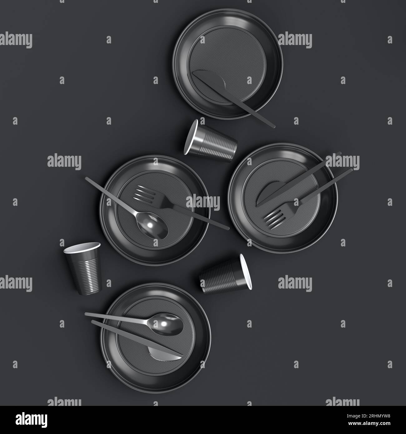 Set of disposable utensils like plate, folk, spoon,knife and cup on ...