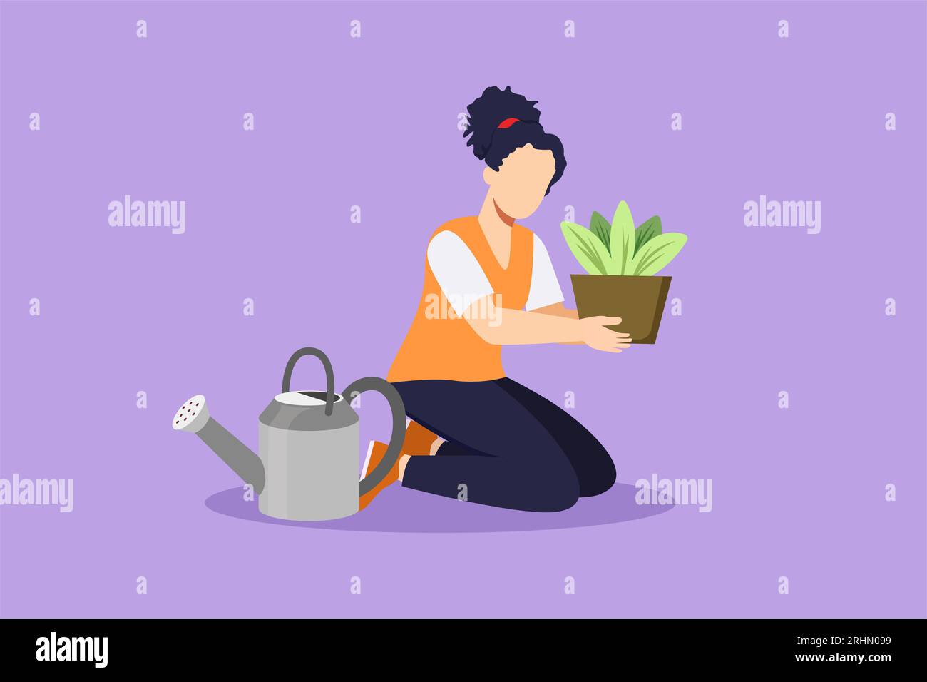 Character flat drawing happy girl taking care of houseplants growing in ...