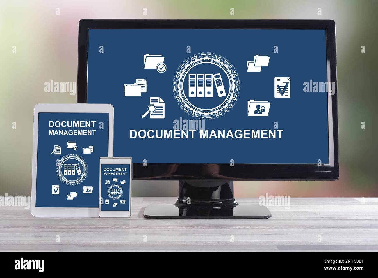 Document management concept shown on different information technology ...