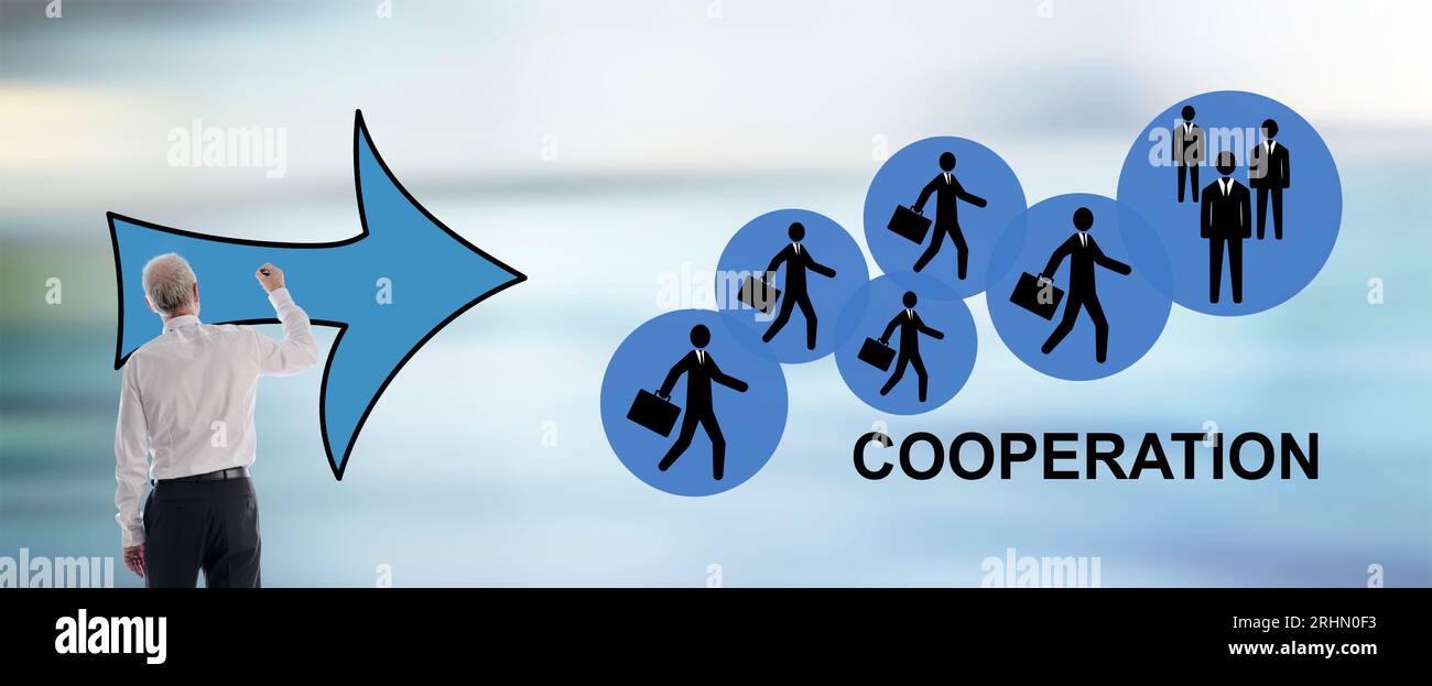 Cooperation concept drawn by a businessman Stock Photo - Alamy