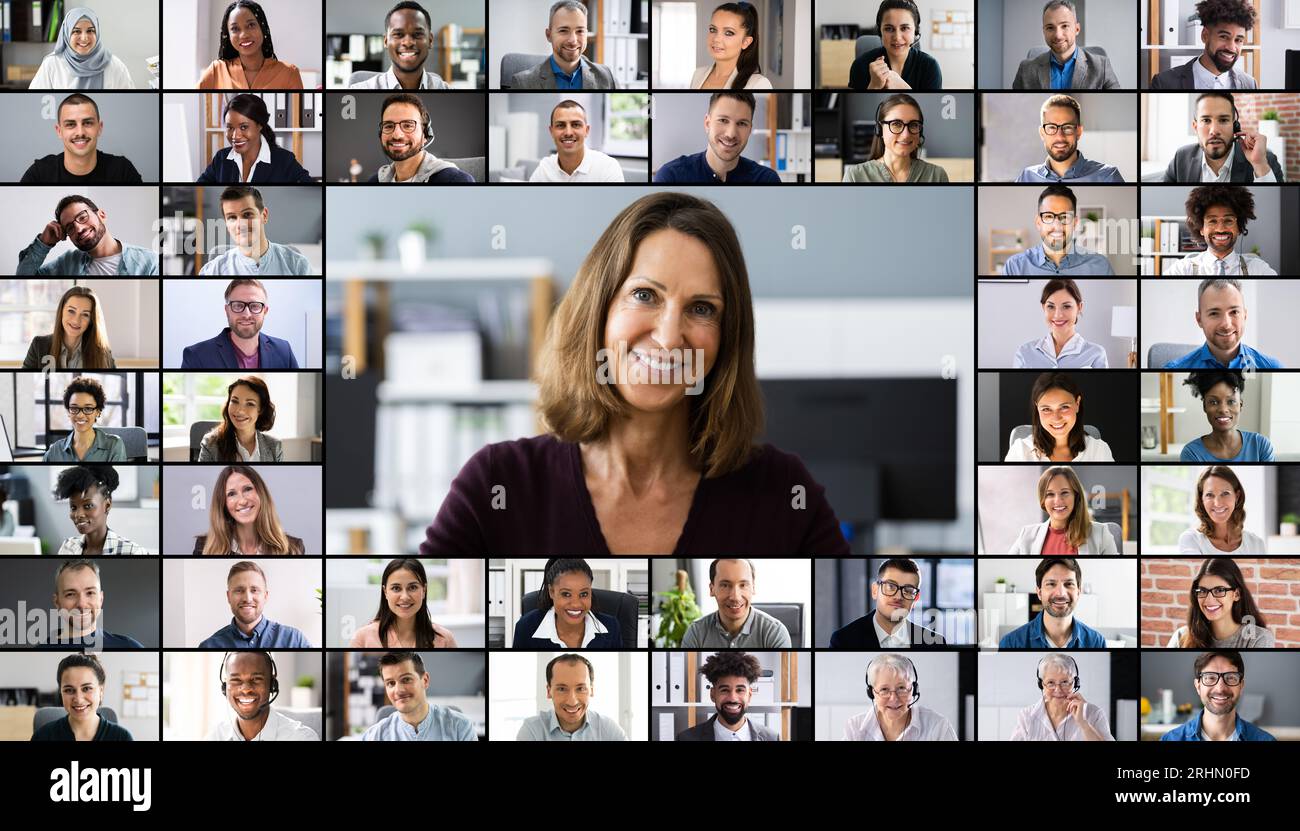 Professional Group Headshot Video Conference. Avatar Faces Collage ...