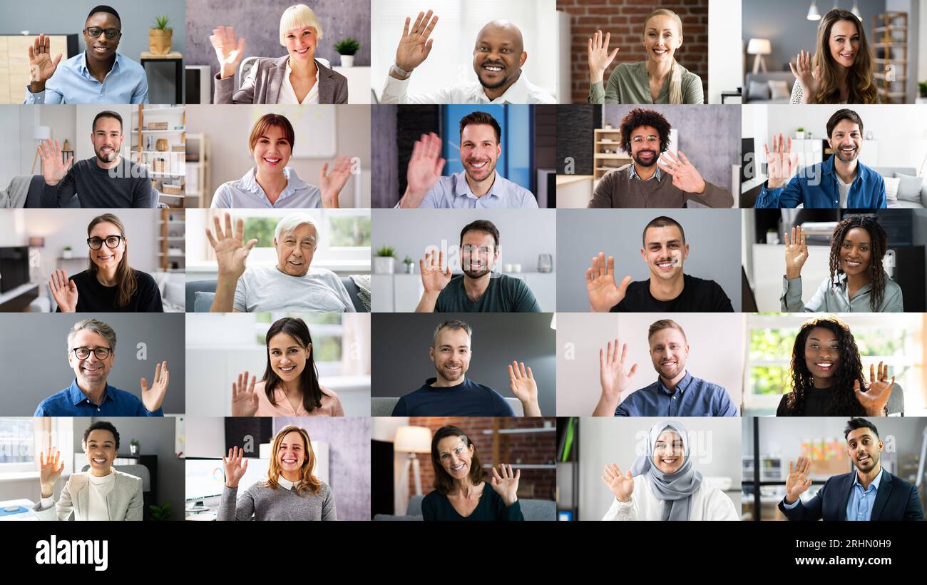 Online Virtual Video Conference Call. Group Of People Waving Goodbye ...