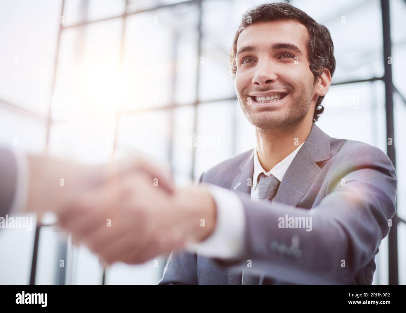 young businessman shaking hands with his partner Stock Photo - Alamy