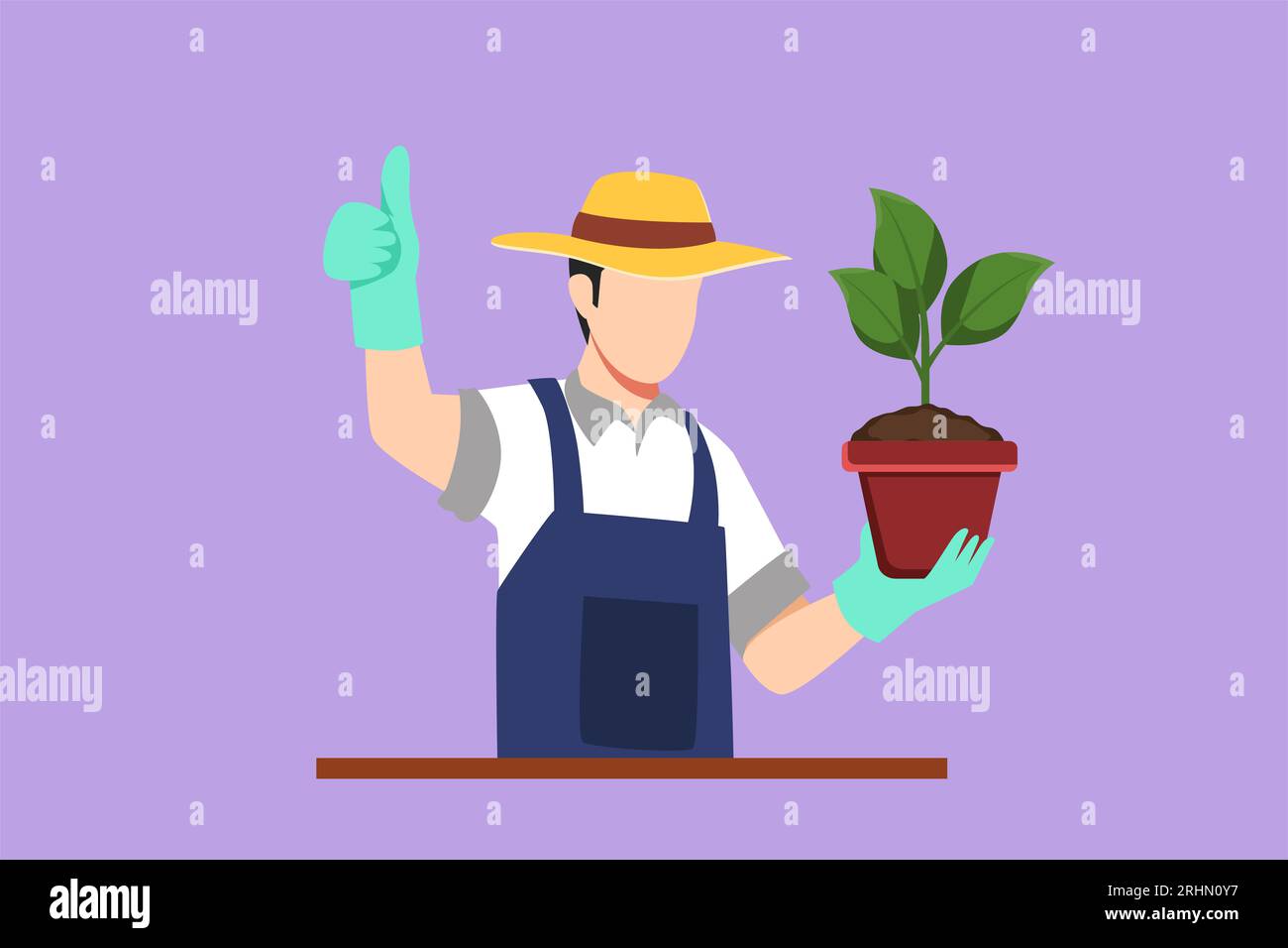 Cartoon flat style drawing gardener grows flowerpot. Season for ...