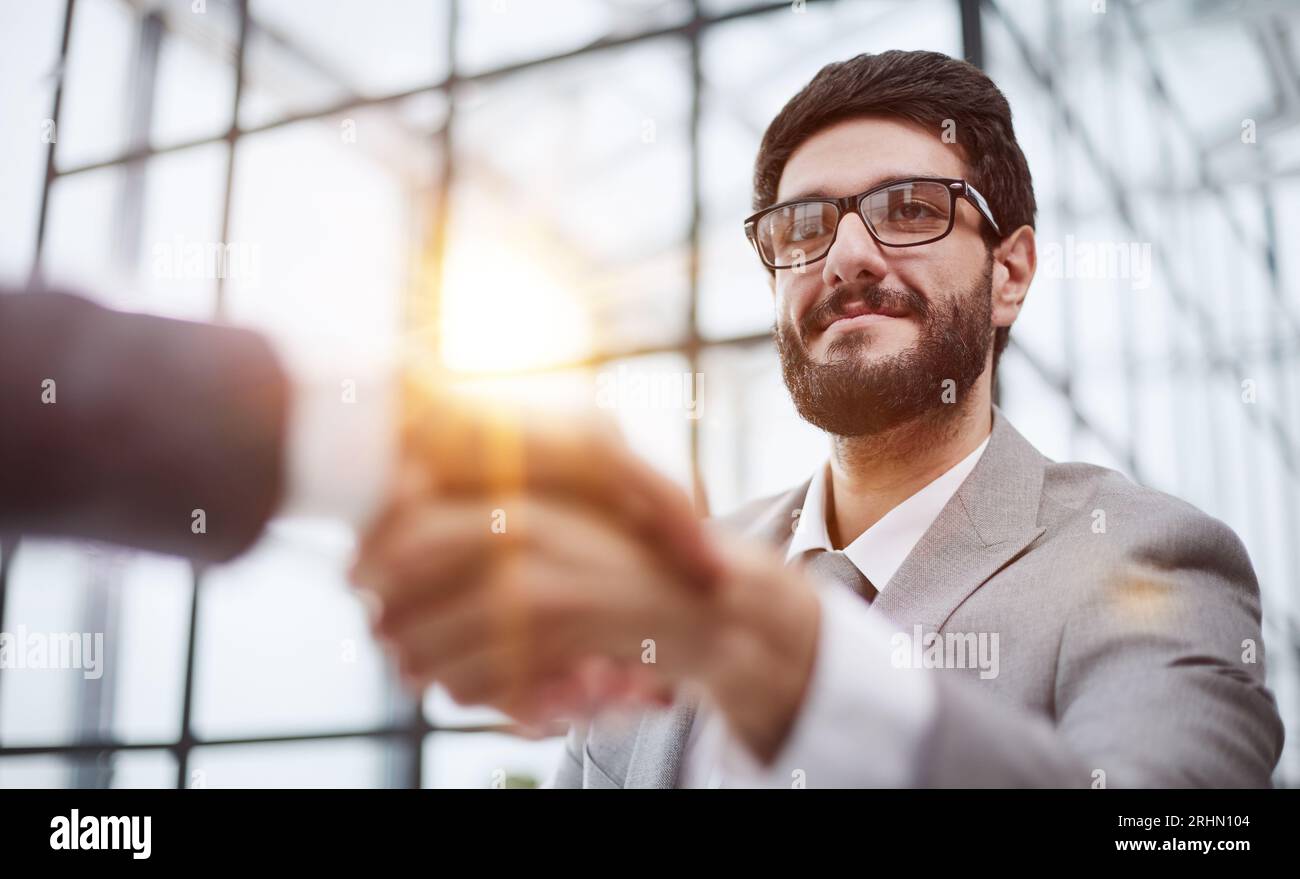Two diverse professional business men executive leaders shaking hands ...
