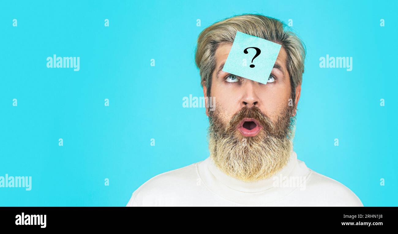 Paper notes with question marks. Beard man question mark in head ...