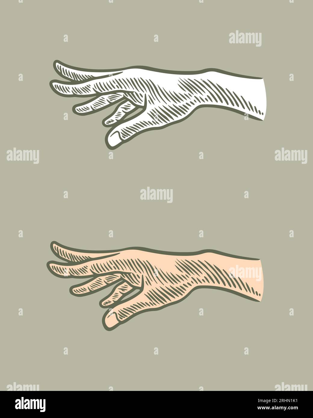 hand drawing engraving hand hi five isolated on grey background Stock ...