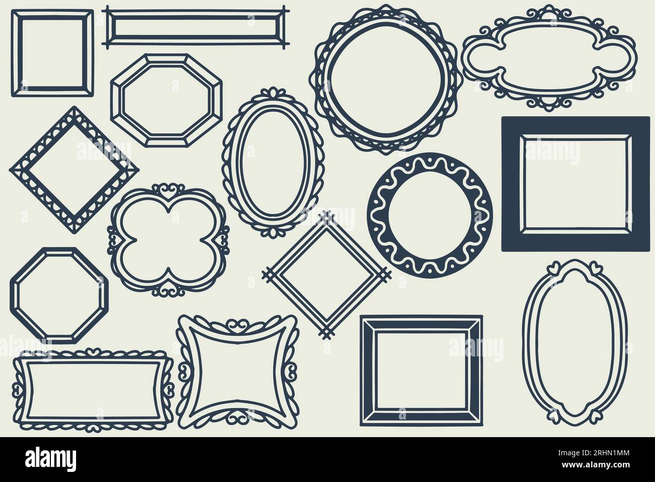 16 hand drawn frame decoration set. collection of hand drawn doodle ...