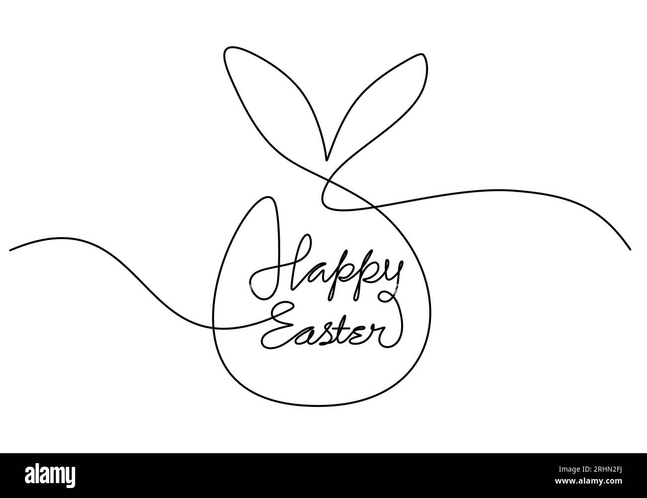 One continuous single line of happy easter day isolated on white ...
